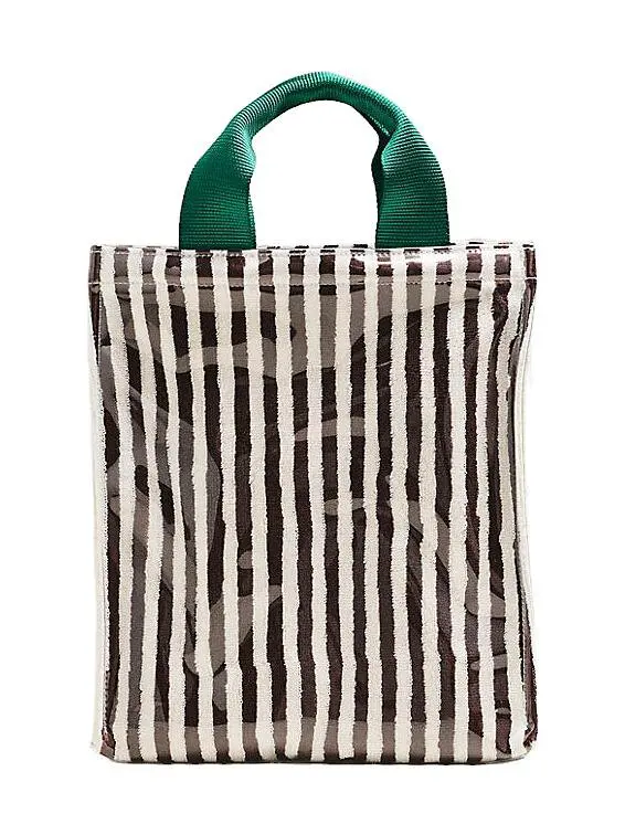 Anthropologie Coated Terry North South Tote - Green And Chocolate Stripe