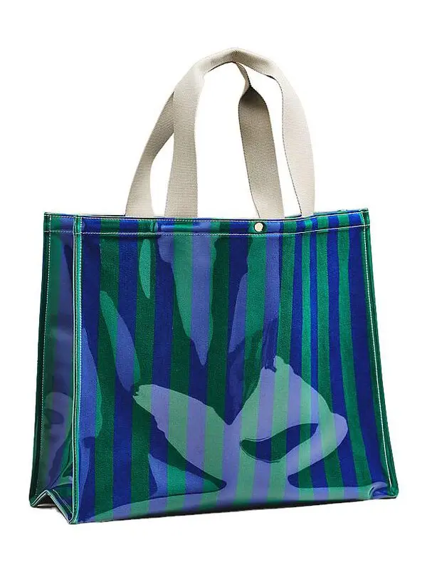 Anthropologie Extra Large Terry Canvas East West Bag - Blue And Green Stripe