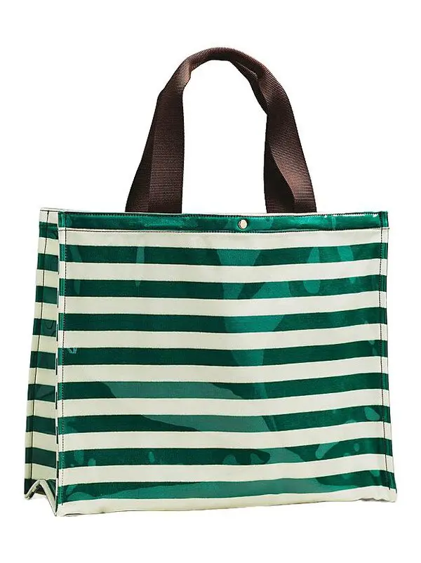 Anthropologie Extra Large Terry Canvas East West Bag - Green And White Stripe