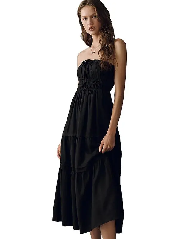 THE SOMERSET COLLECTION BY ANTHROPOLOGIE Strapless Tiered Midi Dress - Black