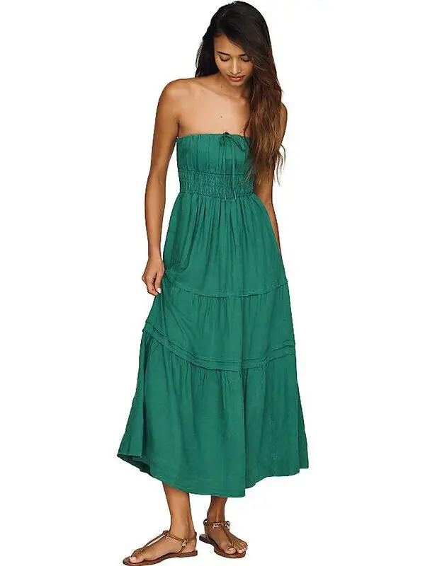 THE SOMERSET COLLECTION BY ANTHROPOLOGIE Strapless Tiered Midi Dress - Green