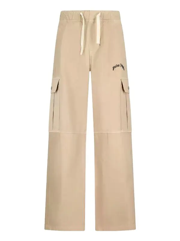 Palm Angels Logo Embroidered Wide Leg Trousers - Neutrals