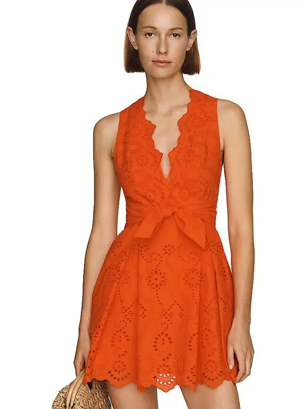 Maeve Belted Eyelet Mini Dress - Cherry Tomato