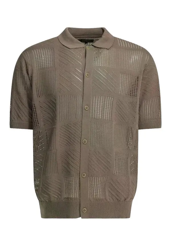 BEAMS Geometric-patterned Button-down Polo Shirt - Brown