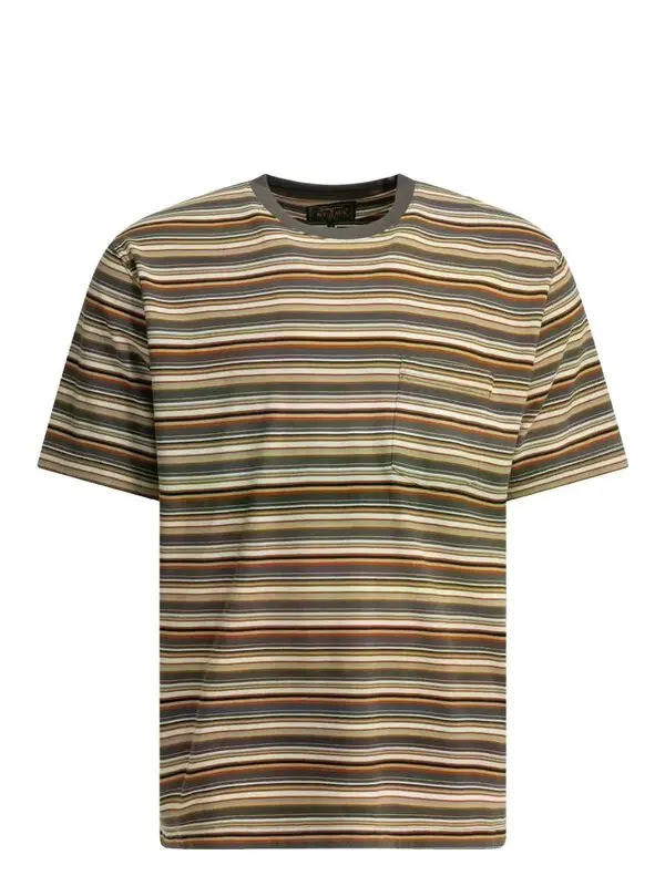 BEAMS Striped Chest-pocket T-shirt - Brown