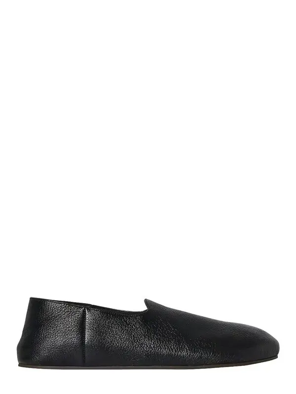 THE ROW Grained Leather Slippers - Black