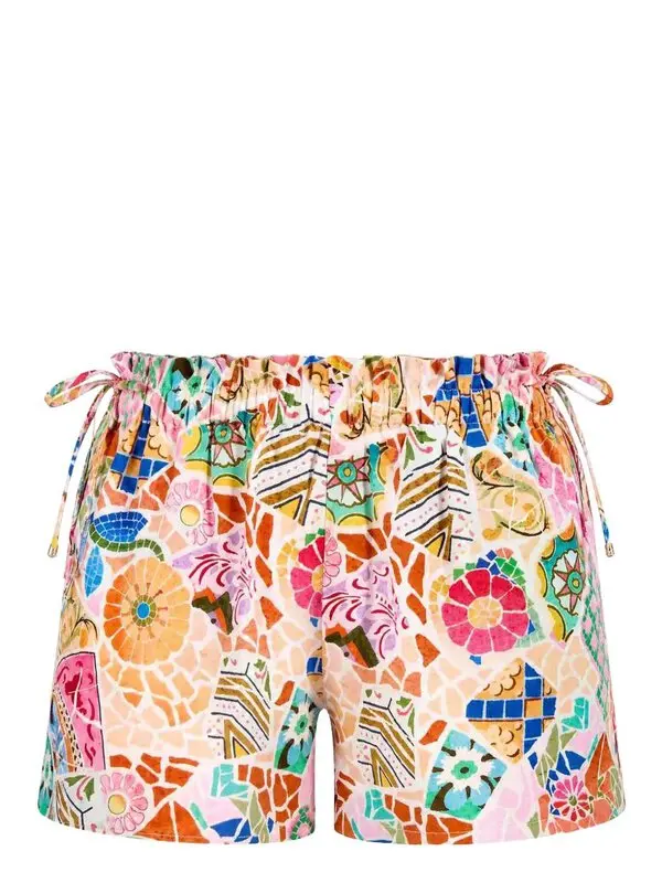Seafolly Mosaic Print Drawstring Mini Shorts - Pink