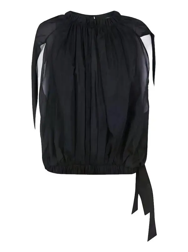 SEMICOUTURE Gathered Sleeveless High Neck Blouse - Black