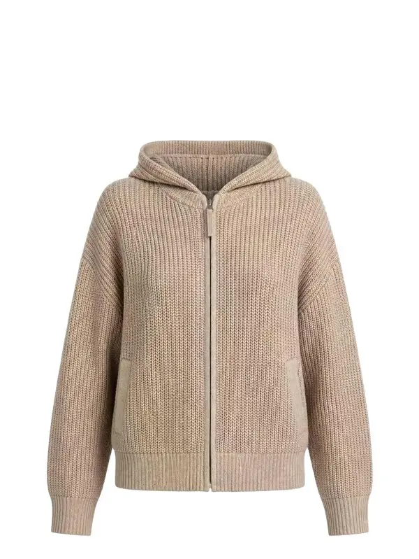 ALLUDE Ribbed Knit Zip-up Hoodie - Neutrals