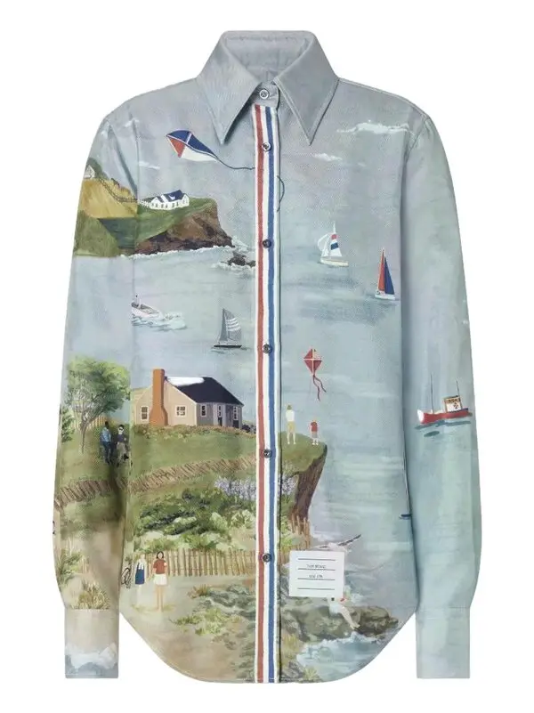 Thom Browne Nantucket Scenic-print Silk Shirt - Blue