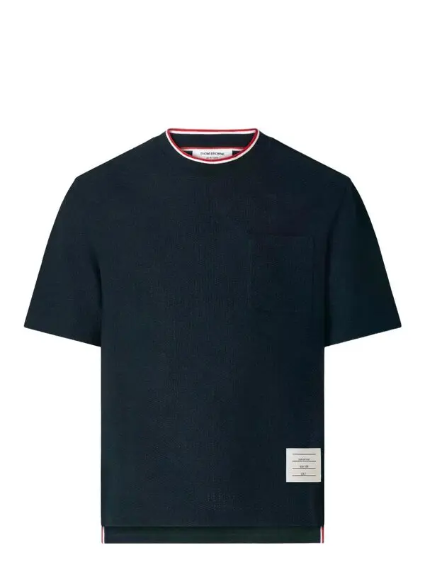Thom Browne Textured Cotton Linen T-shirt - Blue