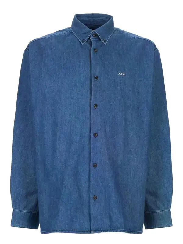 A.p.c. Mathias Logo-embroidered Button-down Shirt - Blue
