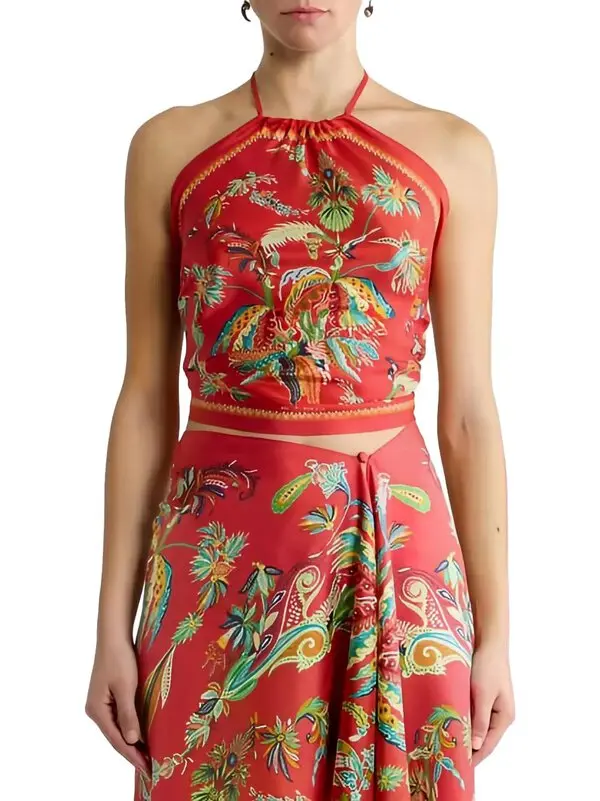 Etro Paisley Print Silk Halterneck Top - Red