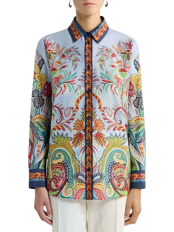 Etro Paisley Print Cotton Shirt - Blue