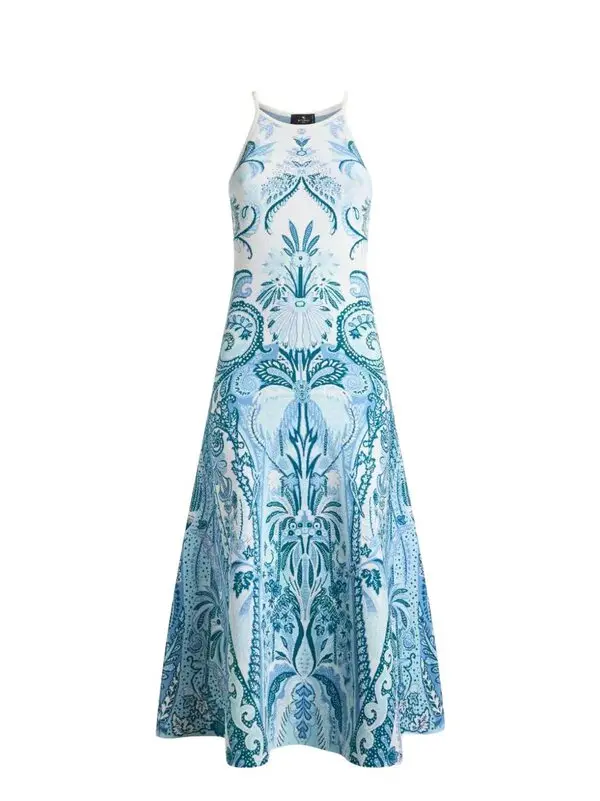 Etro Jacquard Paisley Knit Halter Neck Dress - Blue