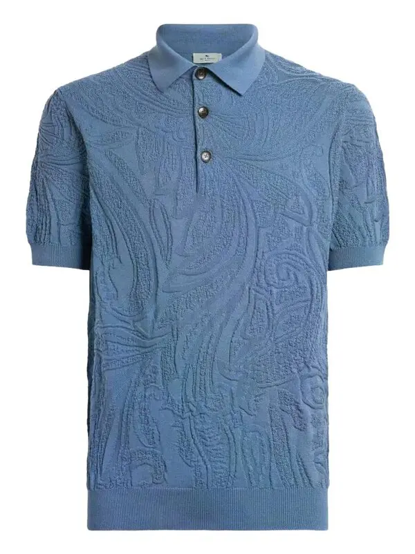 Etro Paisley-motif Knit Cotton Polo Shirt - Blue