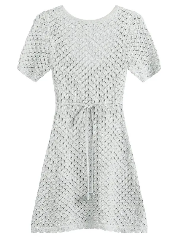 MY MUM MADE IT Crochet Knit Mini Dress With Waist Tie - Mint