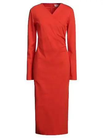 MEIMEIJ Long Sleeve V-neck Midi Dress - Tomato Red
