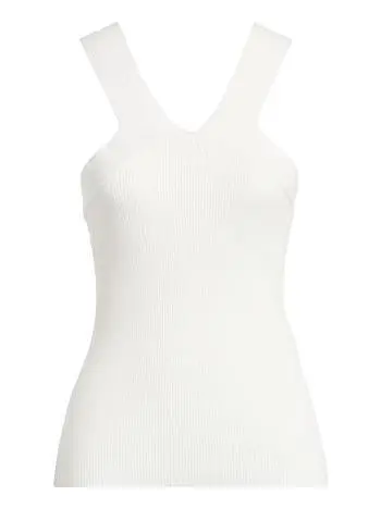 Liu Jo Ribbed Knit V-neck Sleeveless Top - White
