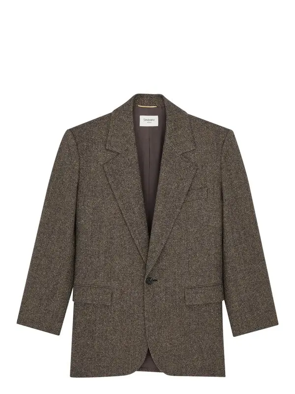 Saint Laurent Single-breasted Herringbone Wool Jacket - Brown