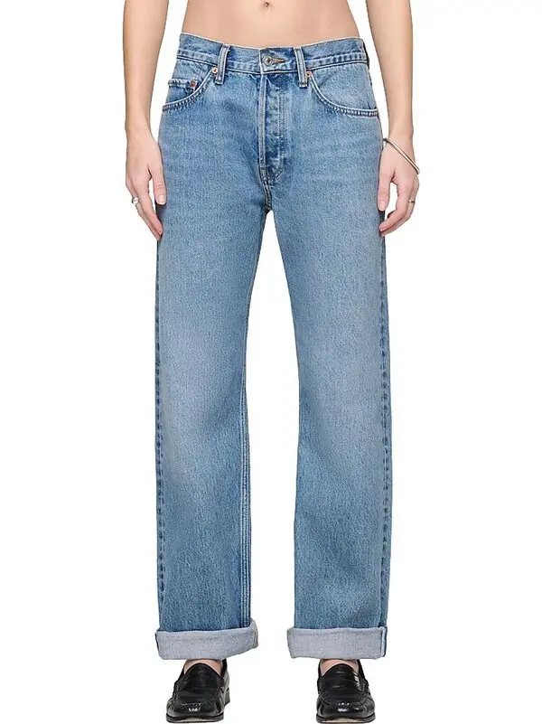 RE/DONE Beau Mid Rise Cuffed Straight Jeans - Day Tripper
