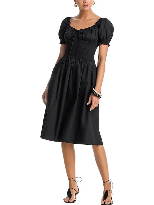 WAYF Gaia Shirred Midi Dress - Black