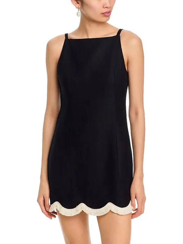 WAYF Encore Mini Dress With Scalloped Hem - Black