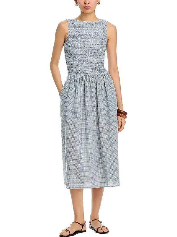 WAYF Carmella Smocked Midi Dress - Navy