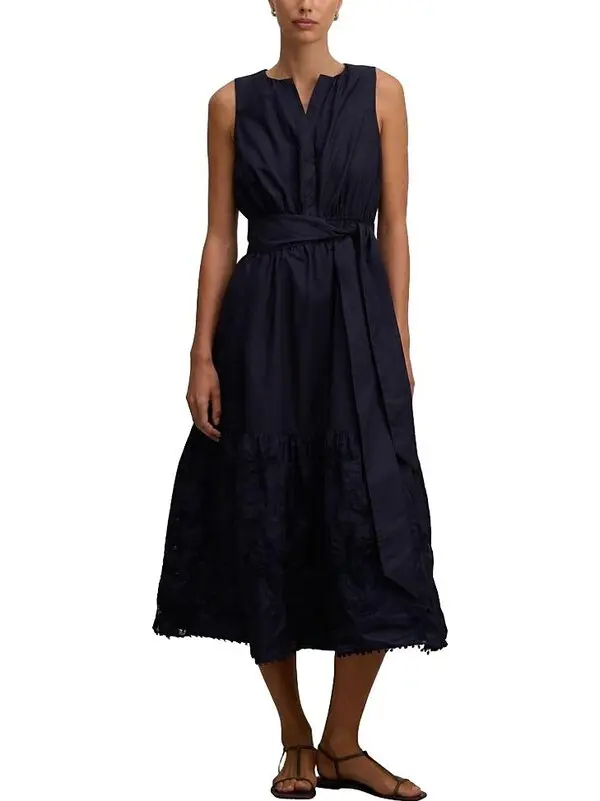 EVER NEW Evie Sleeveless Embroidered Tie Midi Dress - Navy