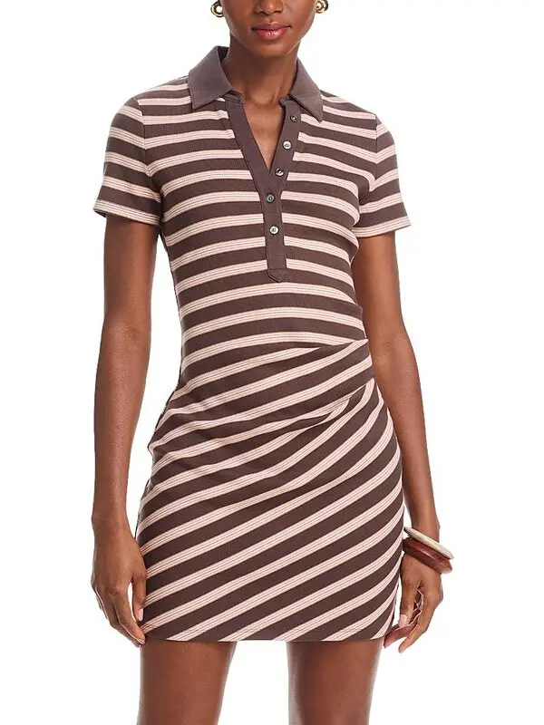 Veronica Beard Lanier Striped Knit Polo Dress - Brown Stripe