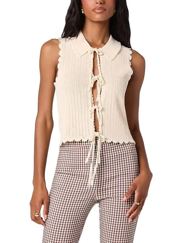 Astr The Label Blair Tie Front Sweater Top - Natural