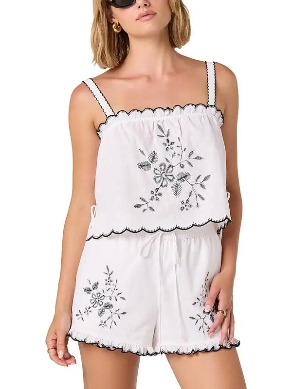 Astr The Label Sadie Embroidered Linen Blend Top - Off White