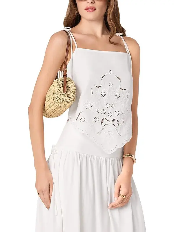 Astr The Label Stevie Embroidered Top - White