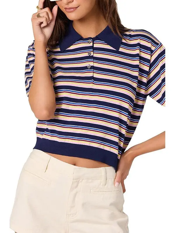 Astr The Label Scottie Striper Short Sleeve Sweater - Navy Multi