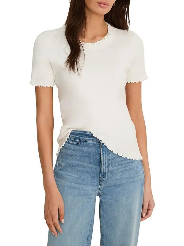 NIC+ZOE Ruffle Trim Sweater Tee - Paper White