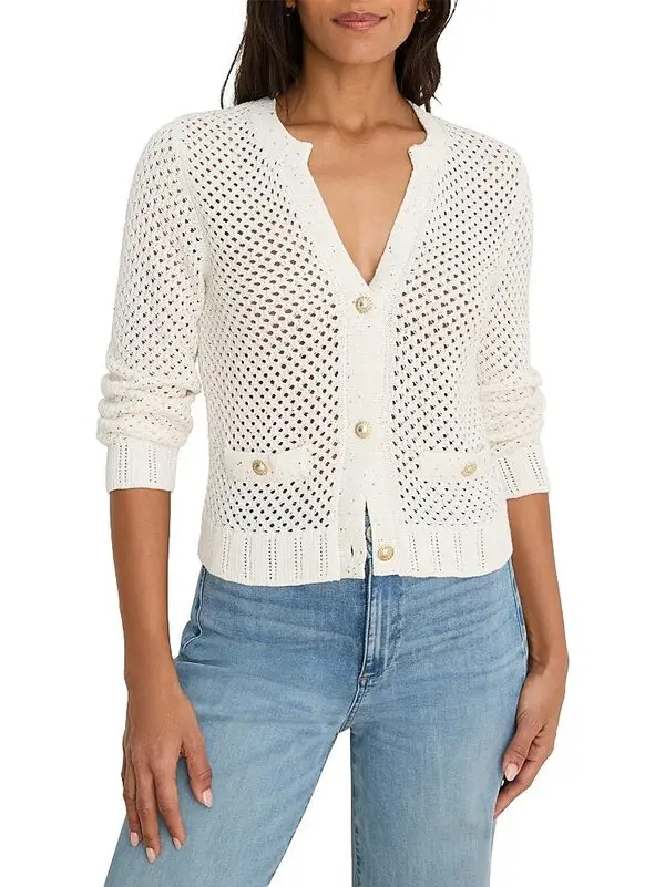 NIC+ZOE Sequin Glow Cardigan Sweater - Milk White