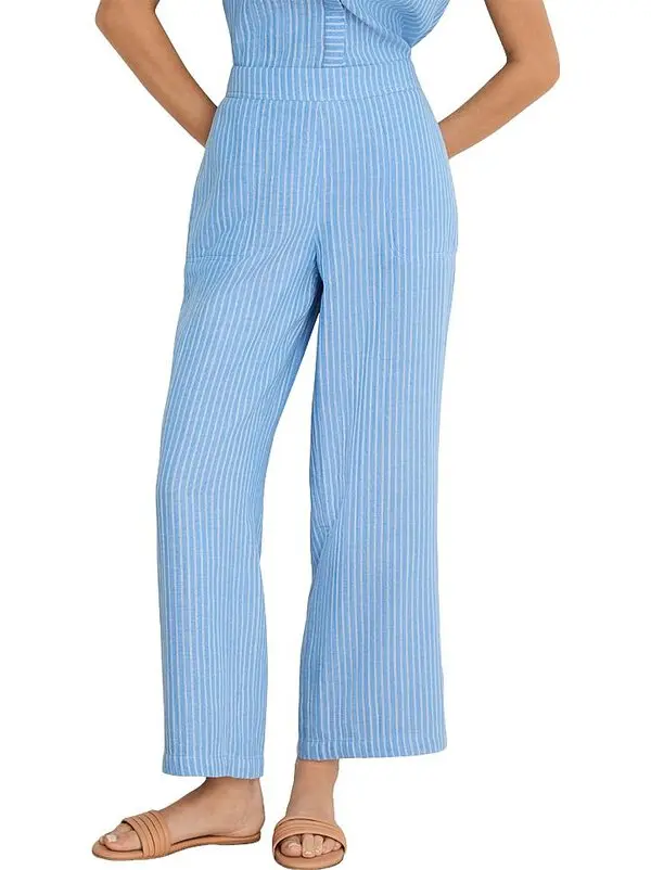 NIC+ZOE Stripe Gauze Wide Leg Ankle Pants - Blue Multi
