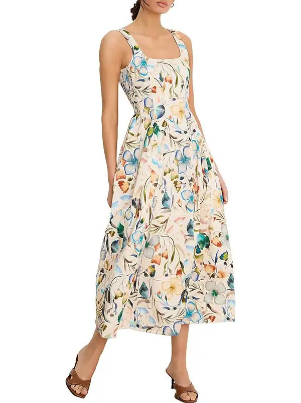 NIC+ZOE Chloe Pressed Flowers Midi Dress - Neutral Multi