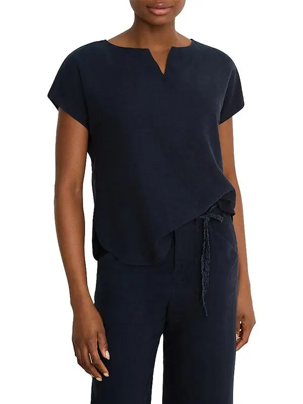 NIC+ZOE Rumba Split Neck Tee - Dark Indigo