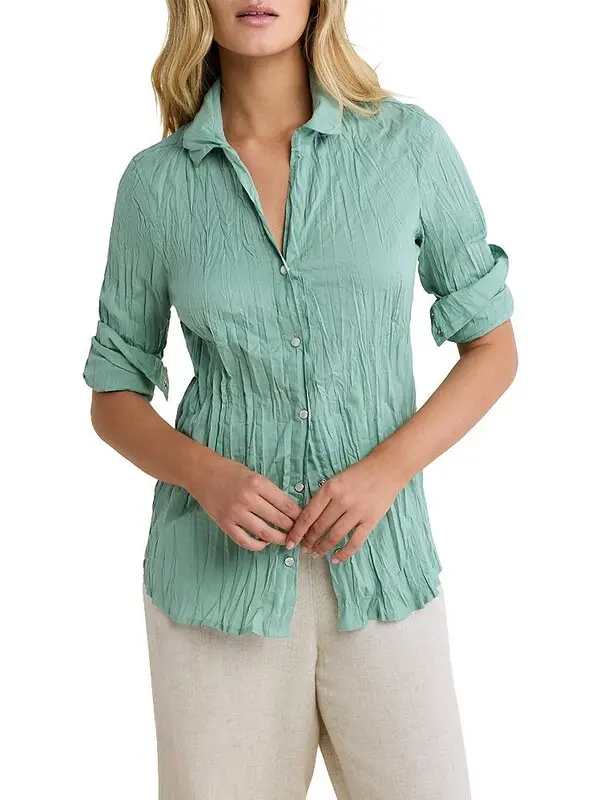 NIC+ZOE Crinkled Cotton Shirt - Laurel