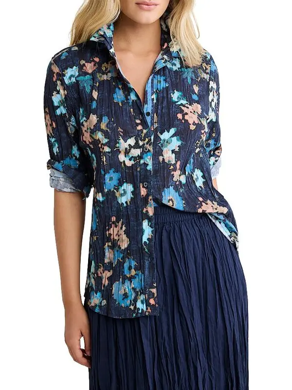 NIC+ZOE Floral Print Shirt - Indigo Multi