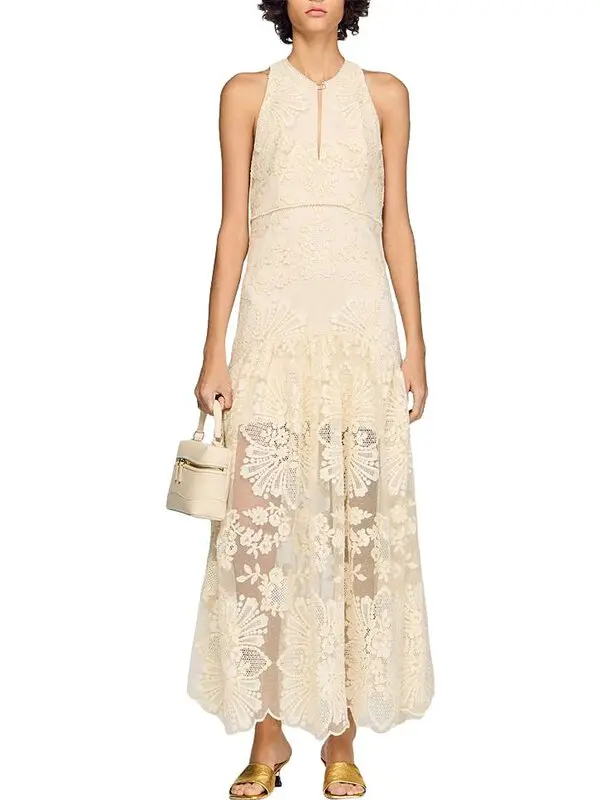 Sandro Floral Cotton Guipure Maxi Dress - Vanilla