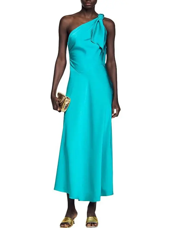 Sandro Satin Effect Maxi Dress With Bow Detail - Green