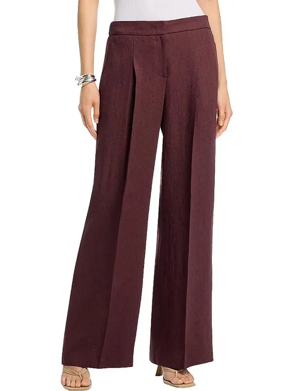 BOSS Tiana Linen Blend Wide-leg Pants - Dark Brown