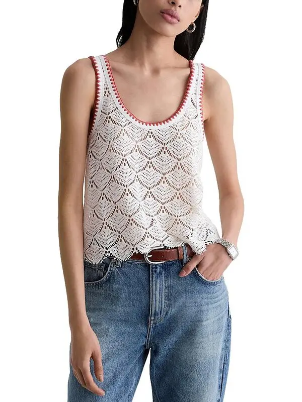 Ag Bianca Scoop Neck Crochet Tank - Powder