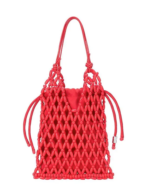 Staud Kelly Beaded Bucket Bag - Red Rose