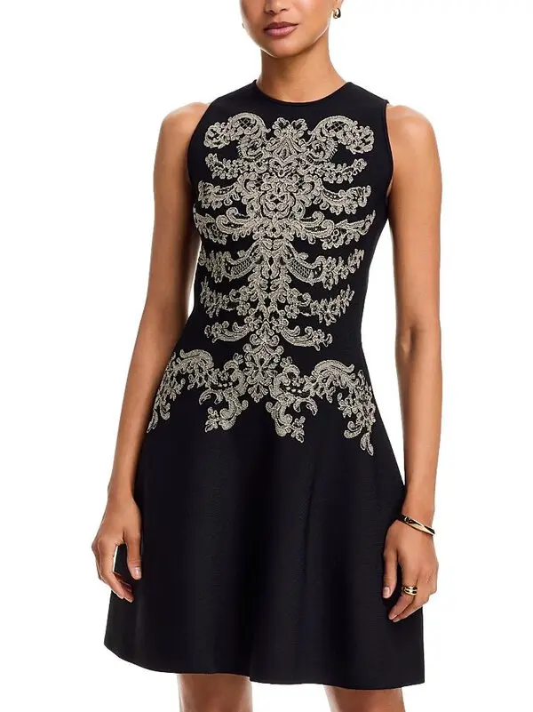 Alexander McQueen Lace Rib Cage Jacquard Mini Dress - Grey Black