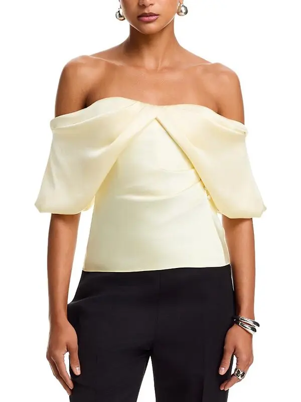Alexander McQueen Off-the-shoulder Satin Top - White/grey
