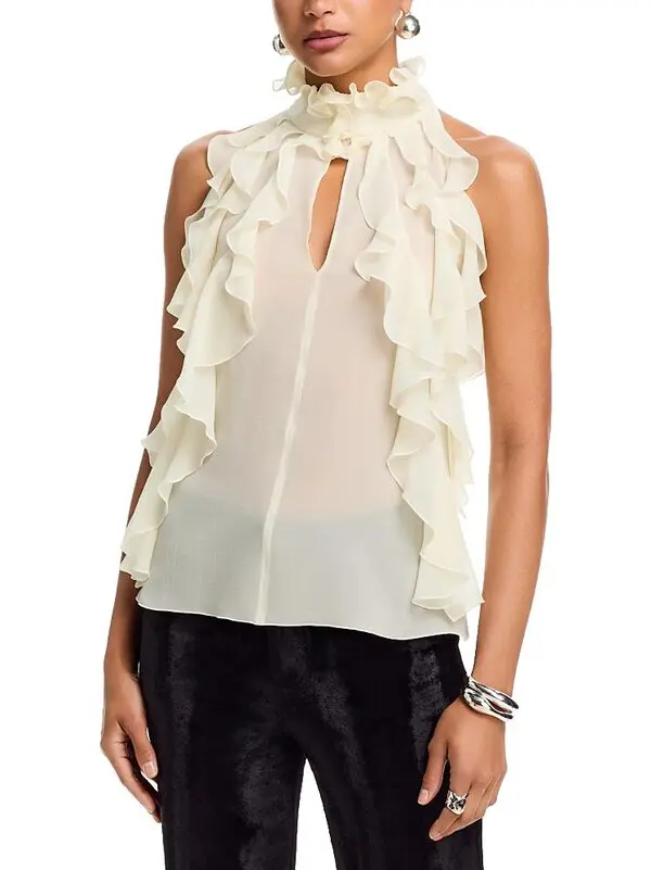 Alexander McQueen Silk Georgette Ruffle Top - White/grey