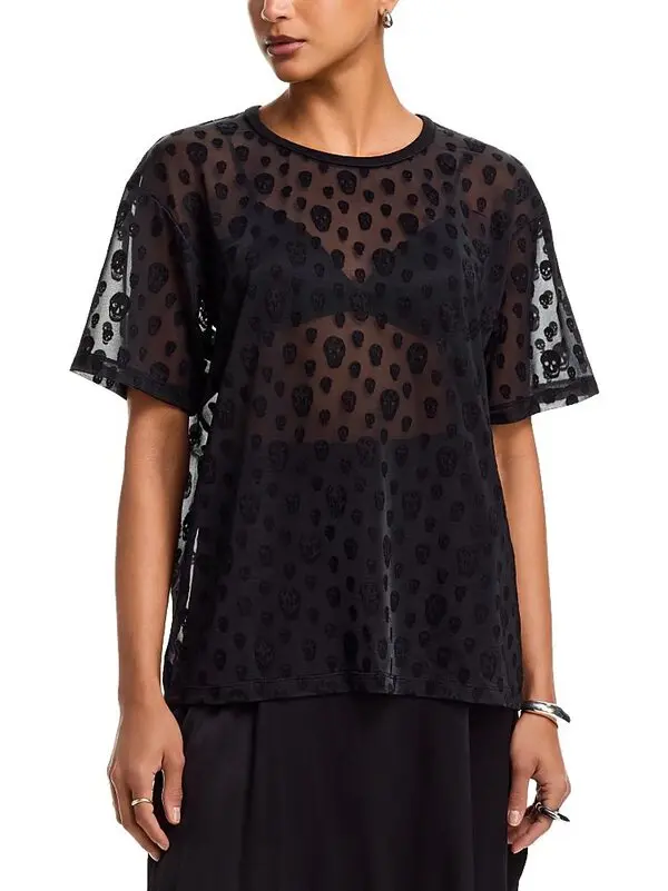 Alexander McQueen Skull Sheer Jersey Top - Black